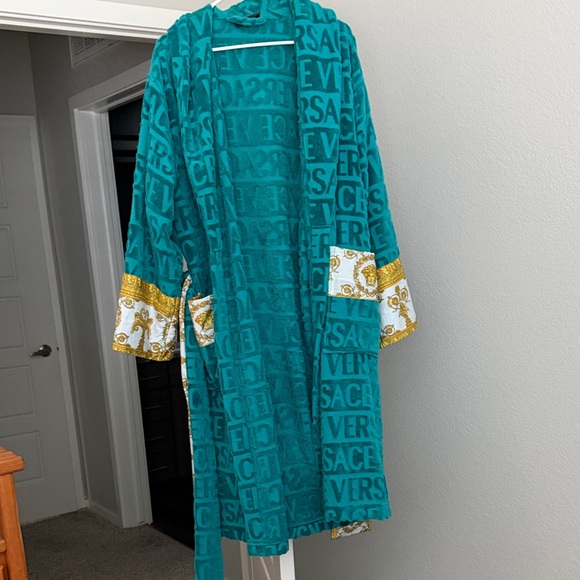Versace | Jackets & Coats | Versace Turquoise And Gold Unisex Baroque ...